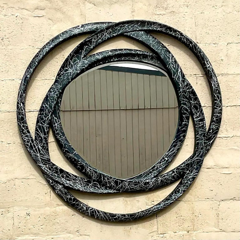 Vintage 80s Monumental Splatter Paint Rings Mirror For Sale at 1stDibs