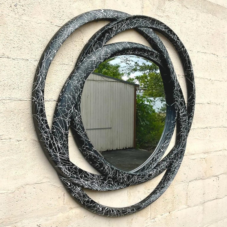 Vintage 80s Monumental Splatter Paint Rings Mirror For Sale at 1stDibs