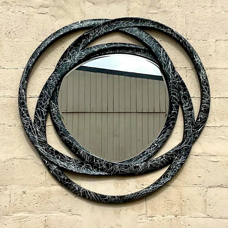 Vintage 80s Monumental Splatter Paint Rings Mirror For Sale at 1stDibs