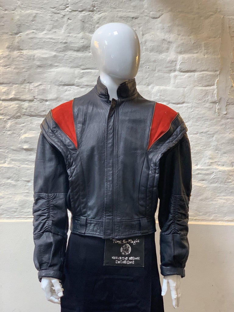 Vintage 80s Red Slashed Zip Leather Jacket at 1stDibs