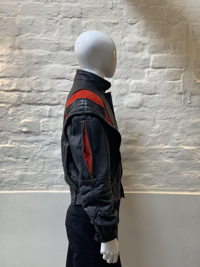 Vintage 80s Red Slashed Zip Leather Jacket at 1stDibs