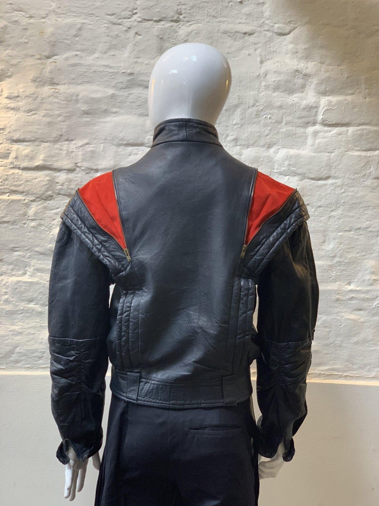 Vintage 80s Red Slashed Zip Leather Jacket at 1stDibs