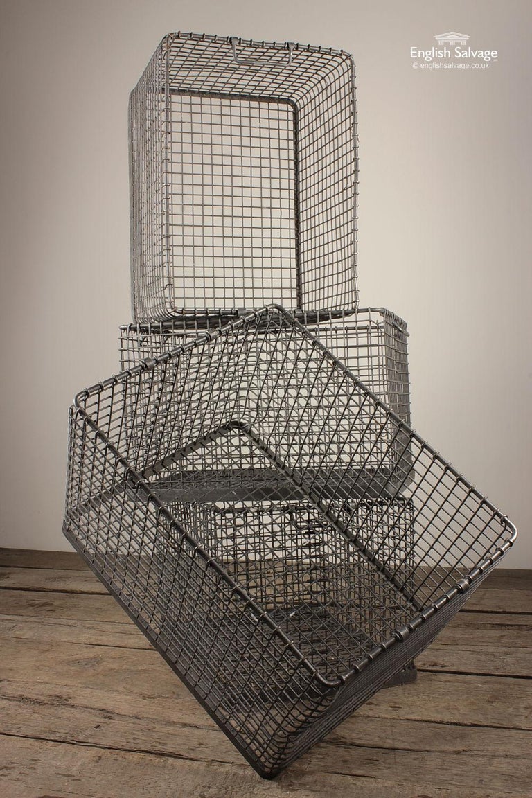 Vintage 1980s Stackable Galvanised Wire Crates For Sale at 1stDibs