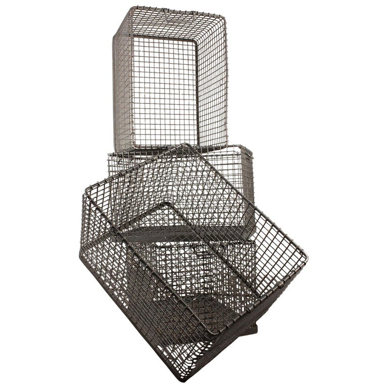 Vintage 1980s Stackable Galvanised Wire Crates For Sale at 1stDibs