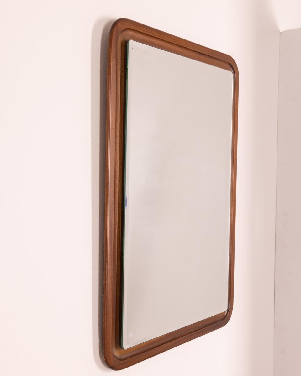 Vintage 80's wall mirror in Teak wood Italian design at 1stDibs