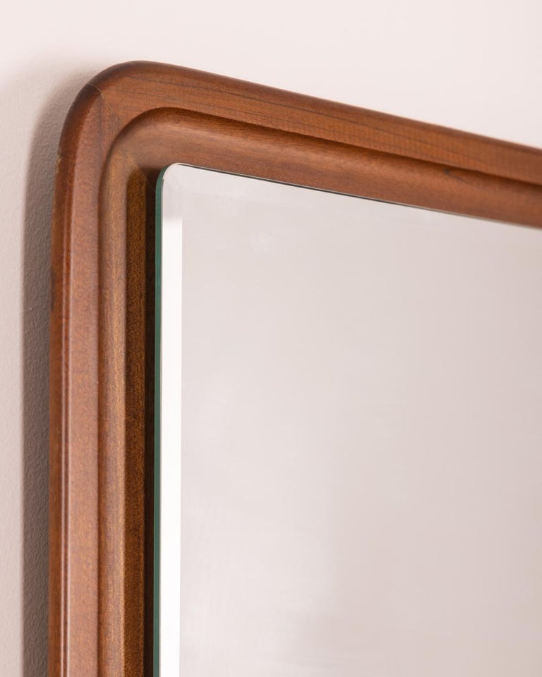 Vintage 80's wall mirror in Teak wood Italian design For Sale at 1stDibs
