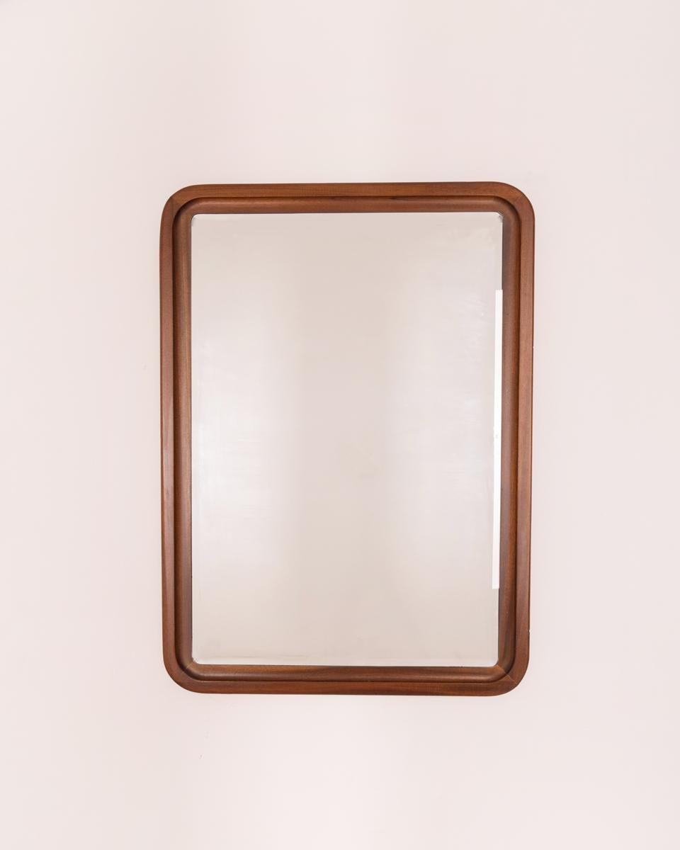 Vintage 80's wall mirror in Teak wood Italian design at 1stDibs