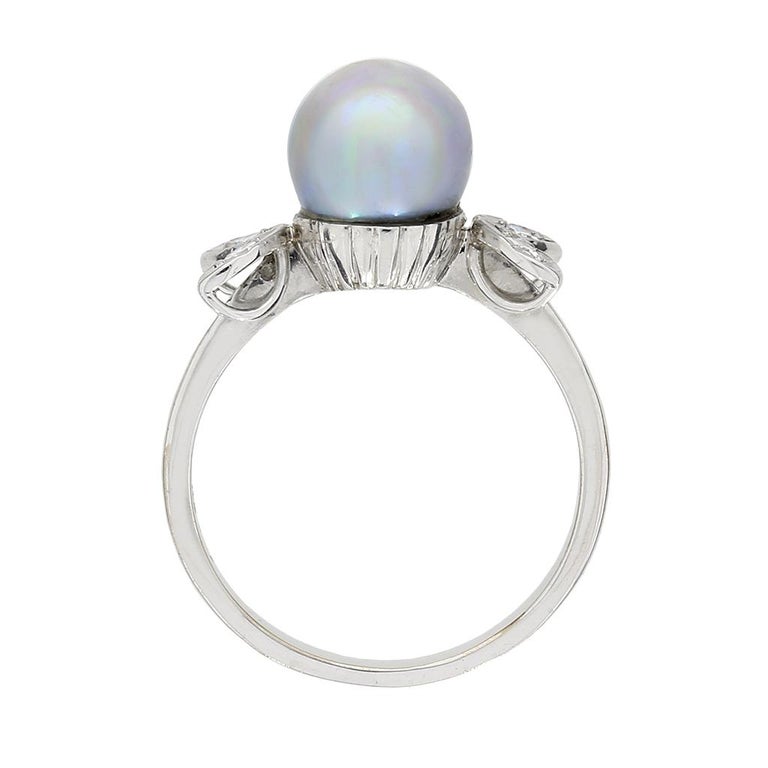 Vintage Silver Pearl and Diamond 18K Ring For Sale at 1stDibs
