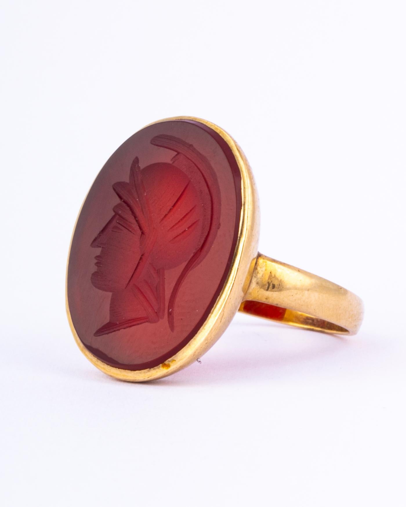 Vintage 9 Carat Gold Carved Intaglio Signet Ring at 1stDibs
