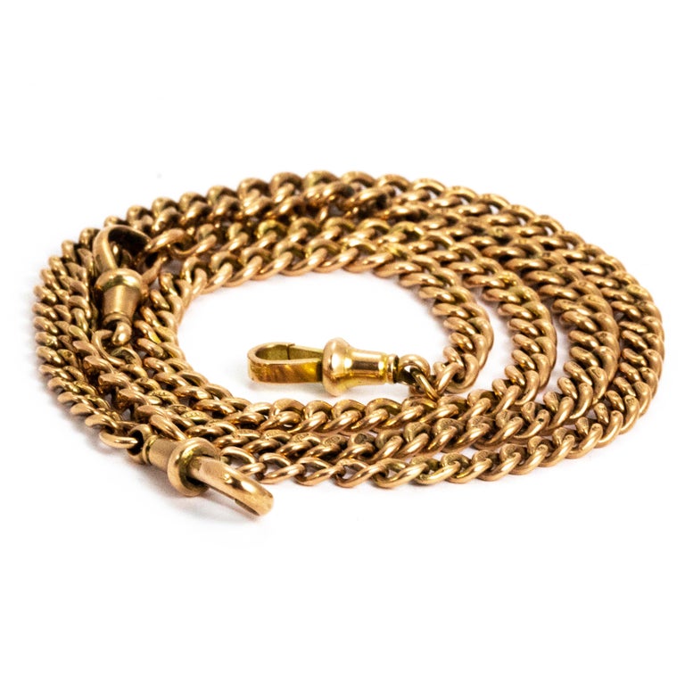 Vintage 9 Carat Gold Double Albert Chain Necklace With Dog Clips at ...