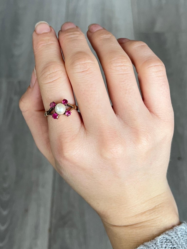 Vintage 9 Carat Gold Pearl and Ruby Ring For Sale at 1stDibs | 9 carat ...