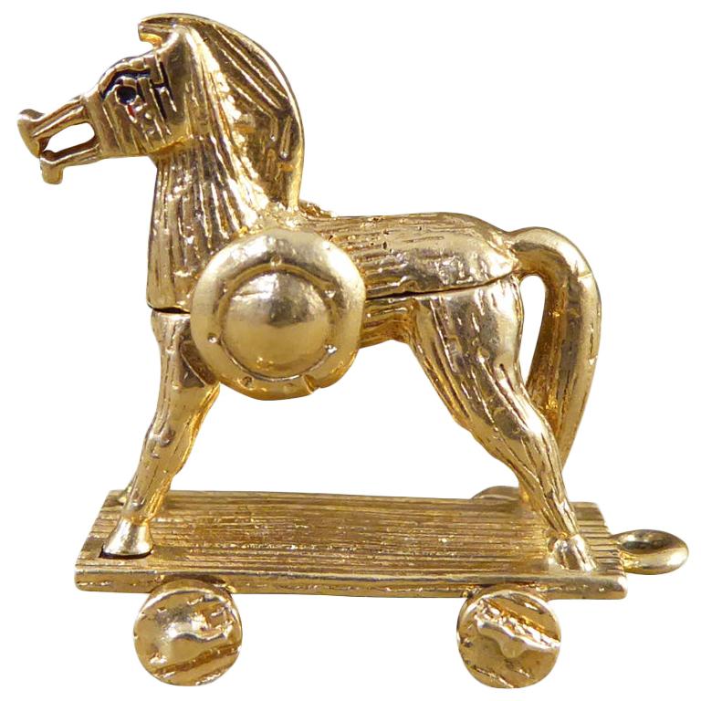 Vintage 9 Carat Gold Trojan Horse Charm with Hidden Tale Scene Inside ...