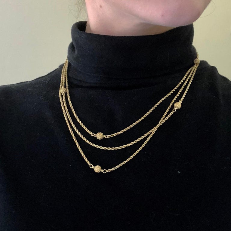 Vintage 9 Carat Triple Tier Gold Rope Twist and Orb Chain at 1stDibs