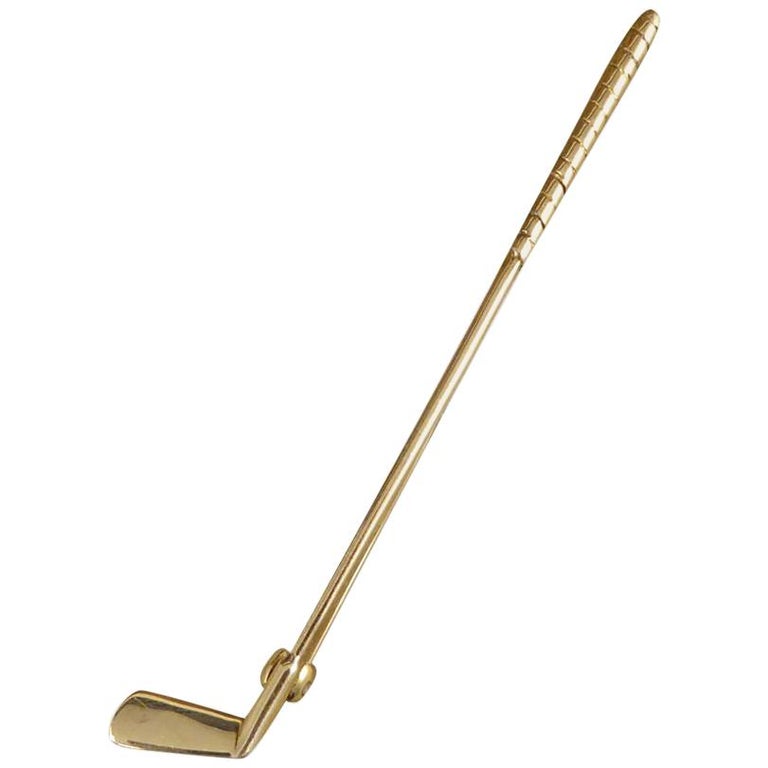 Vintage 9 Carat Yellow Gold Golf Club Brooch For Sale at 1stDibs