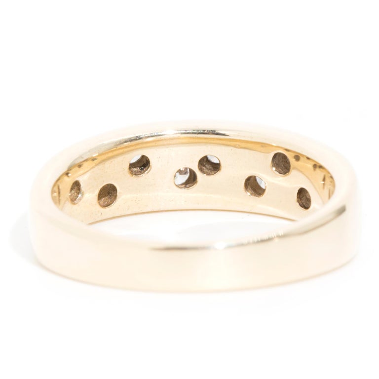 Vintage 9 Carat Yellow Gold Hammer Set Round Brilliant Diamond Domed ...