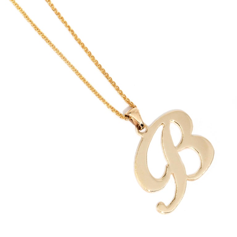 Vintage 9 Carat Yellow Gold Letter "B" Shaped Slider Pendant and Fine ...