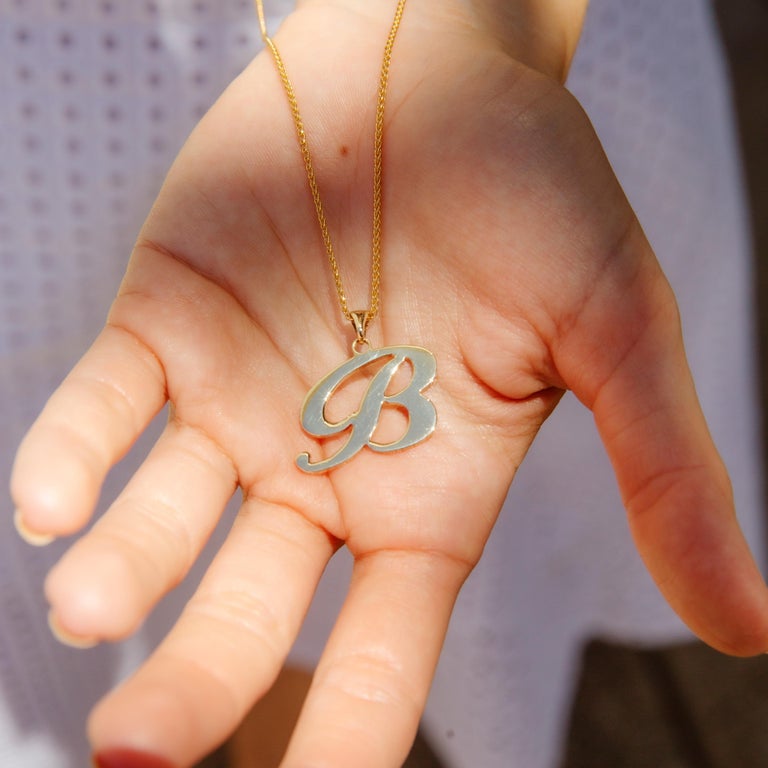 Vintage 9 Carat Yellow Gold Letter "B" Shaped Slider Pendant and Fine ...