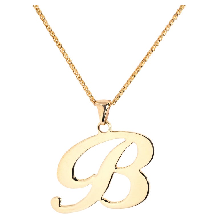 Vintage 9 Carat Yellow Gold Letter "B" Shaped Slider Pendant and Fine ...