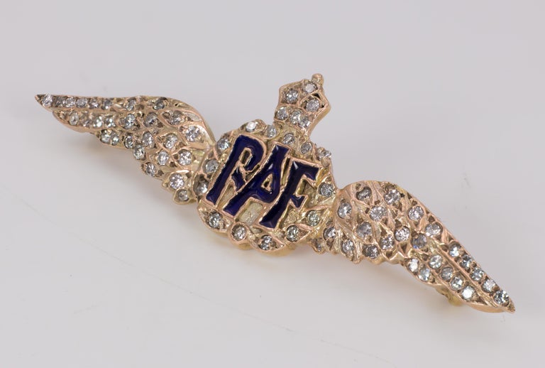 Vintage 9 Karat Gold and Diamond RAF Brooch at 1stDibs