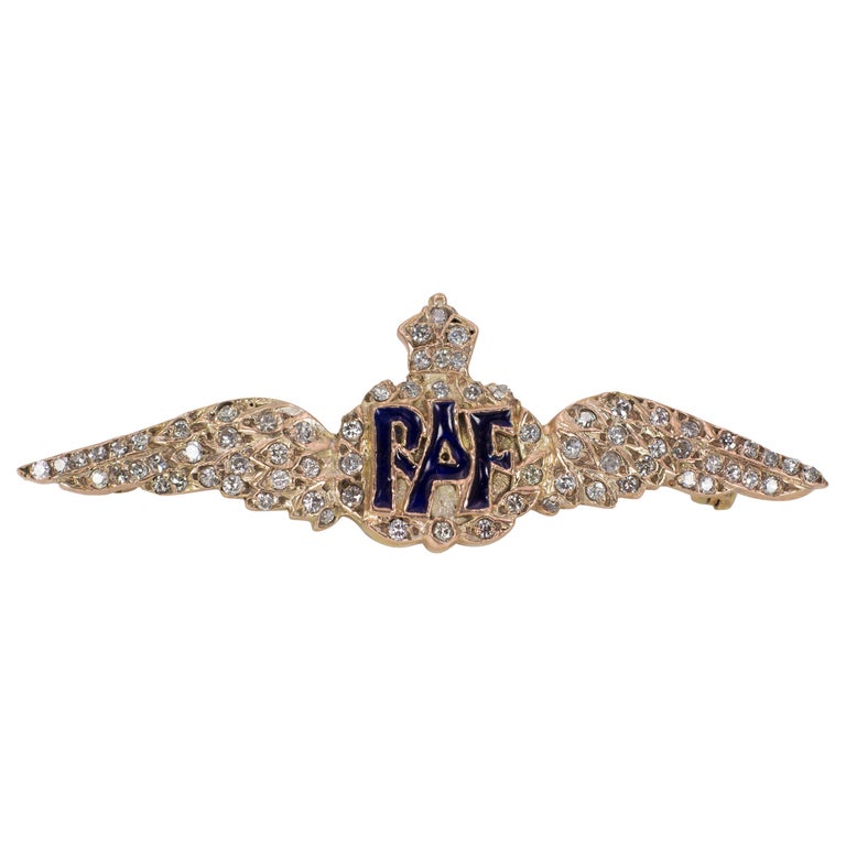 Vintage 9 Karat Gold and Diamond RAF Brooch at 1stDibs