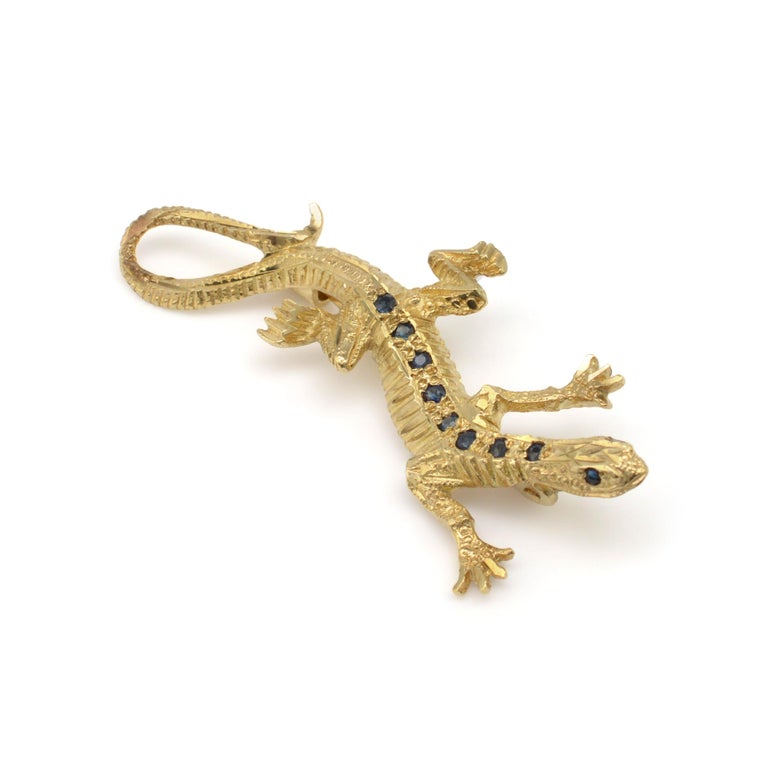 Gold and Sapphire Gecko lizard Brooch Vintage Assay Hallmarks, Dated ...