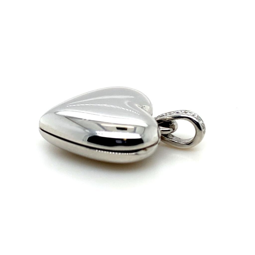Vintage 9 Karat White Gold Diamond Heart Locket Pendant For Sale at 1stDibs