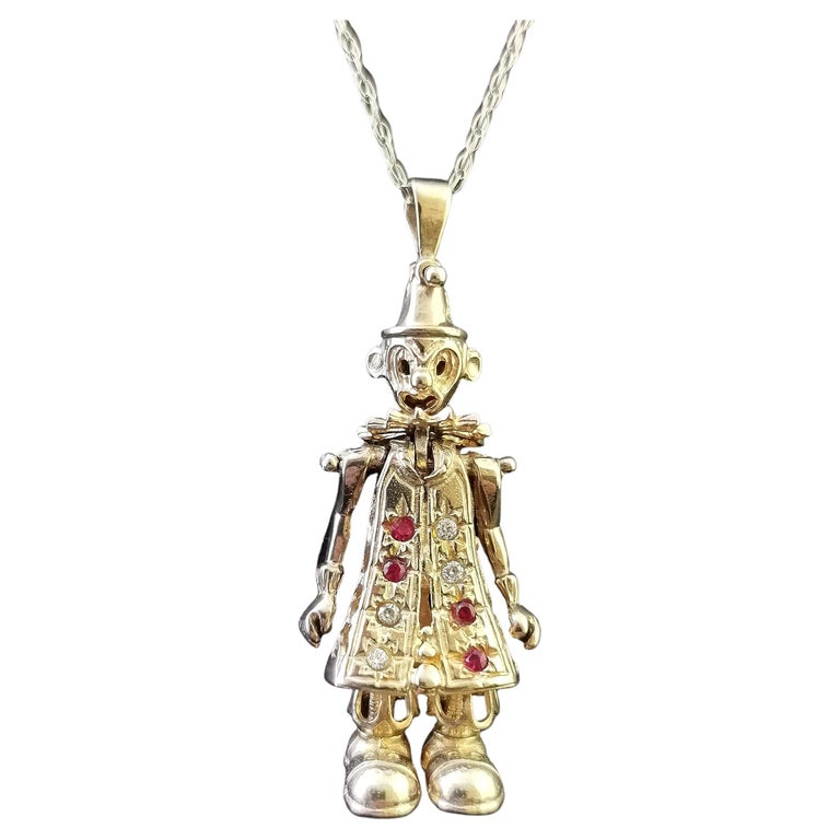 Vintage 9 Karat Yellow Gold Clown Pendant, Trace Link Necklace ...