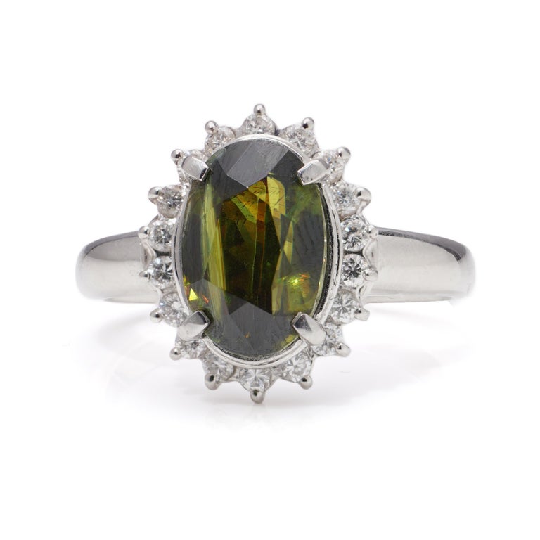 Vintage 900 Platinum 3.29 ct. oval cut peridot cluster ring For Sale at ...