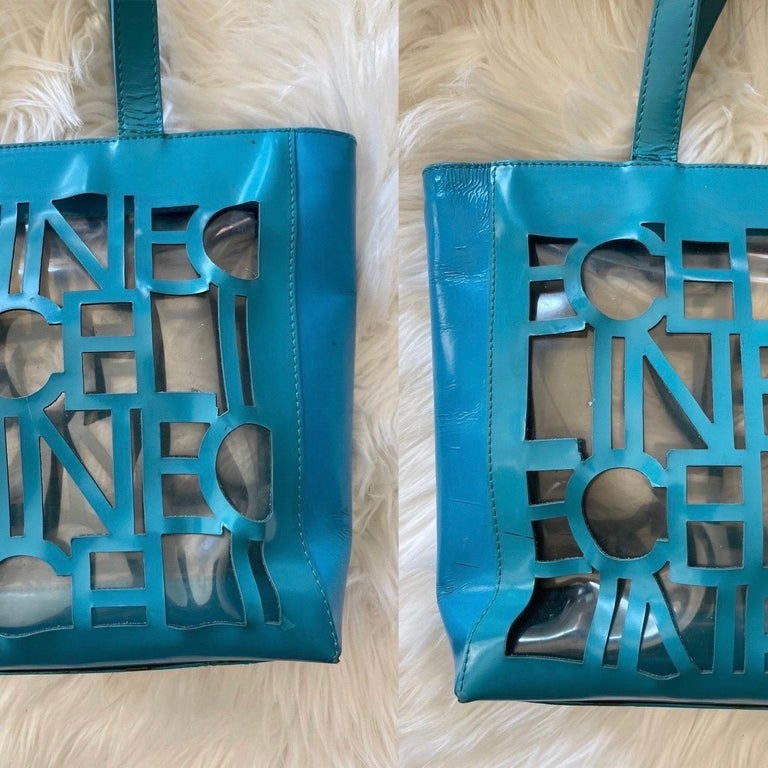 Vintage 90's CELINE Turquoise Clear Logo Shopper Transparent Tote Bag ...