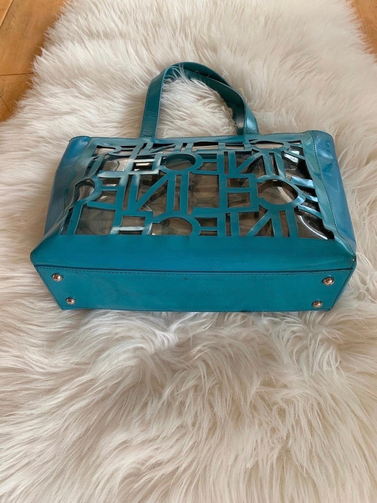 Vintage 90's CELINE Turquoise Clear Logo Shopper Transparent Tote Bag ...
