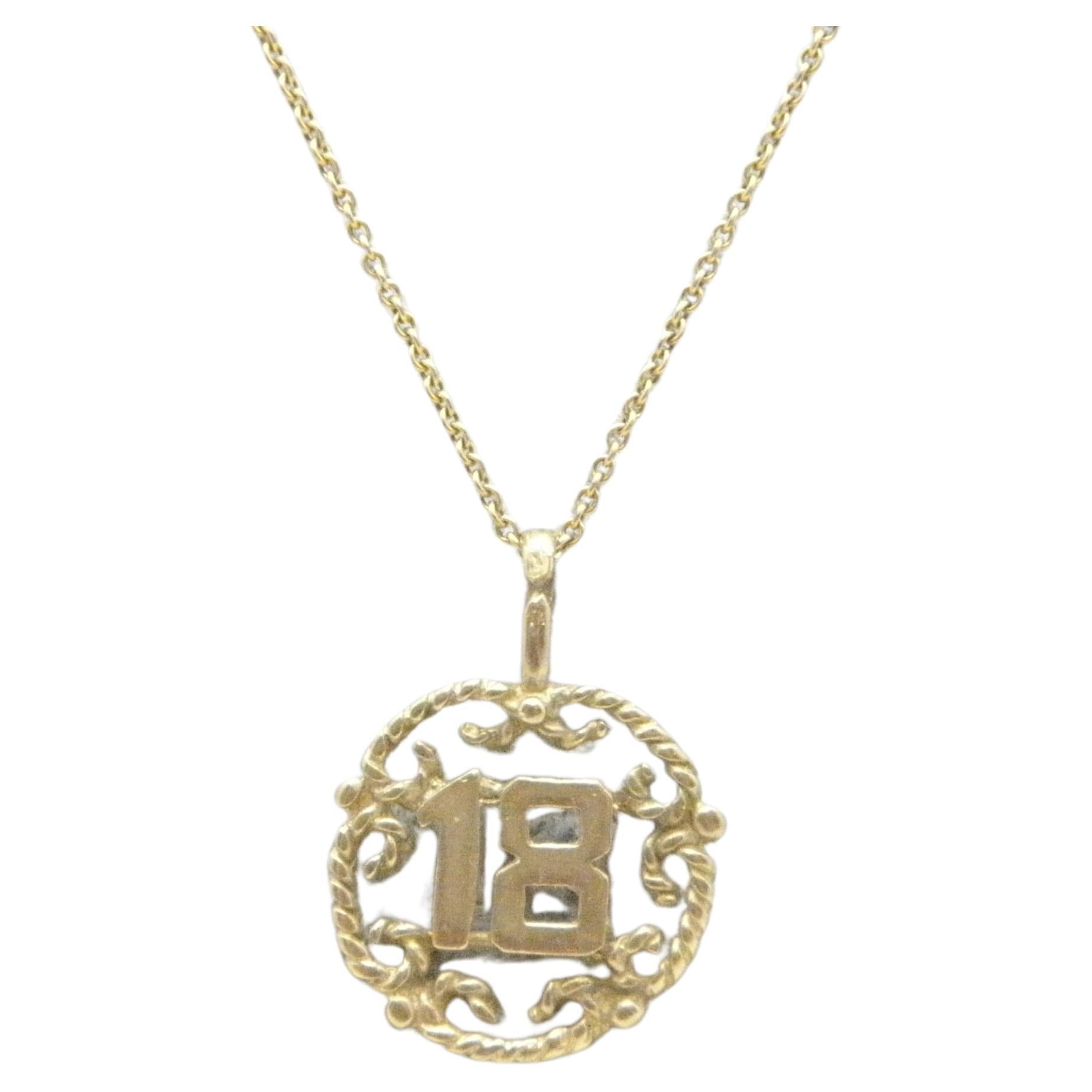 Vintage 9ct Gold 18 Birthday Pendant Necklace 20 Inch Belcher Chain 375 ...