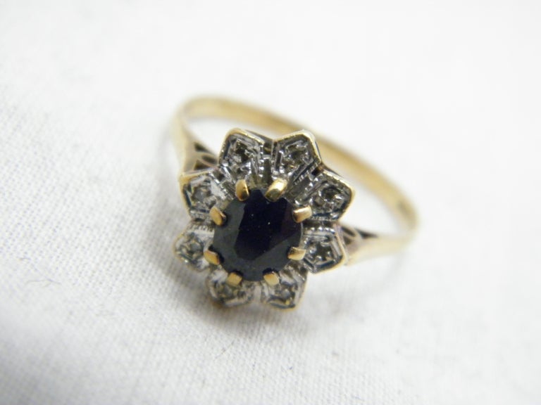 Vintage 9ct Gold Diamond Sapphire Cluster Statement Ring 375 Purity ...