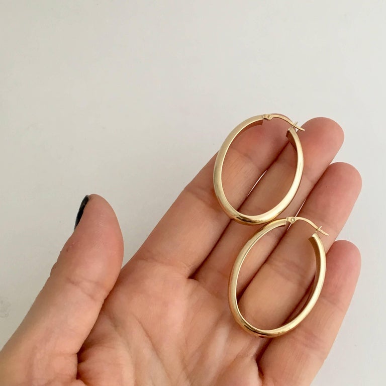 Gold Hoops Vintage Jewelry Large Elongated Oval Statement Hoop Earrings ...
