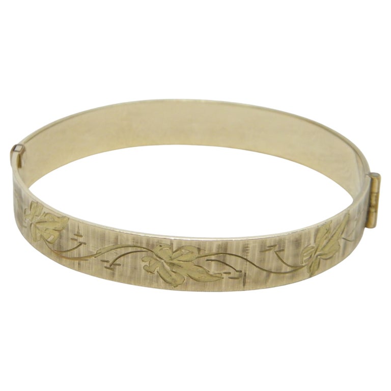 Vintage 9ct Gold 'Rolled' Floral Engraved Cuff Hinged Bracelet Bangle ...