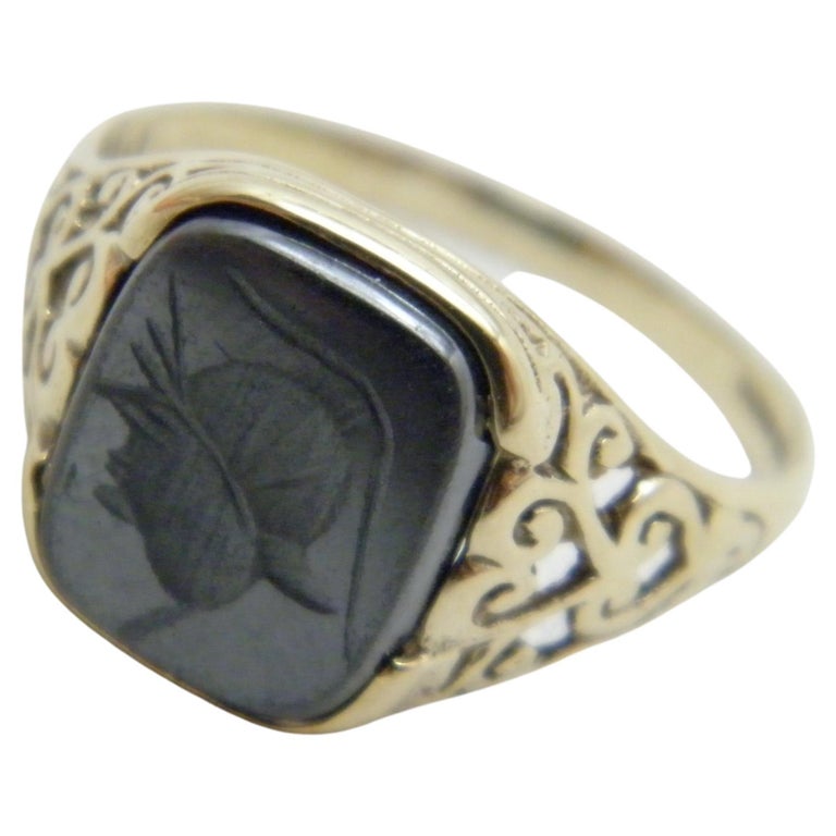 Vintage 9ct Gold Roman Signet Ring 375 Purity Haematite Soldier For ...