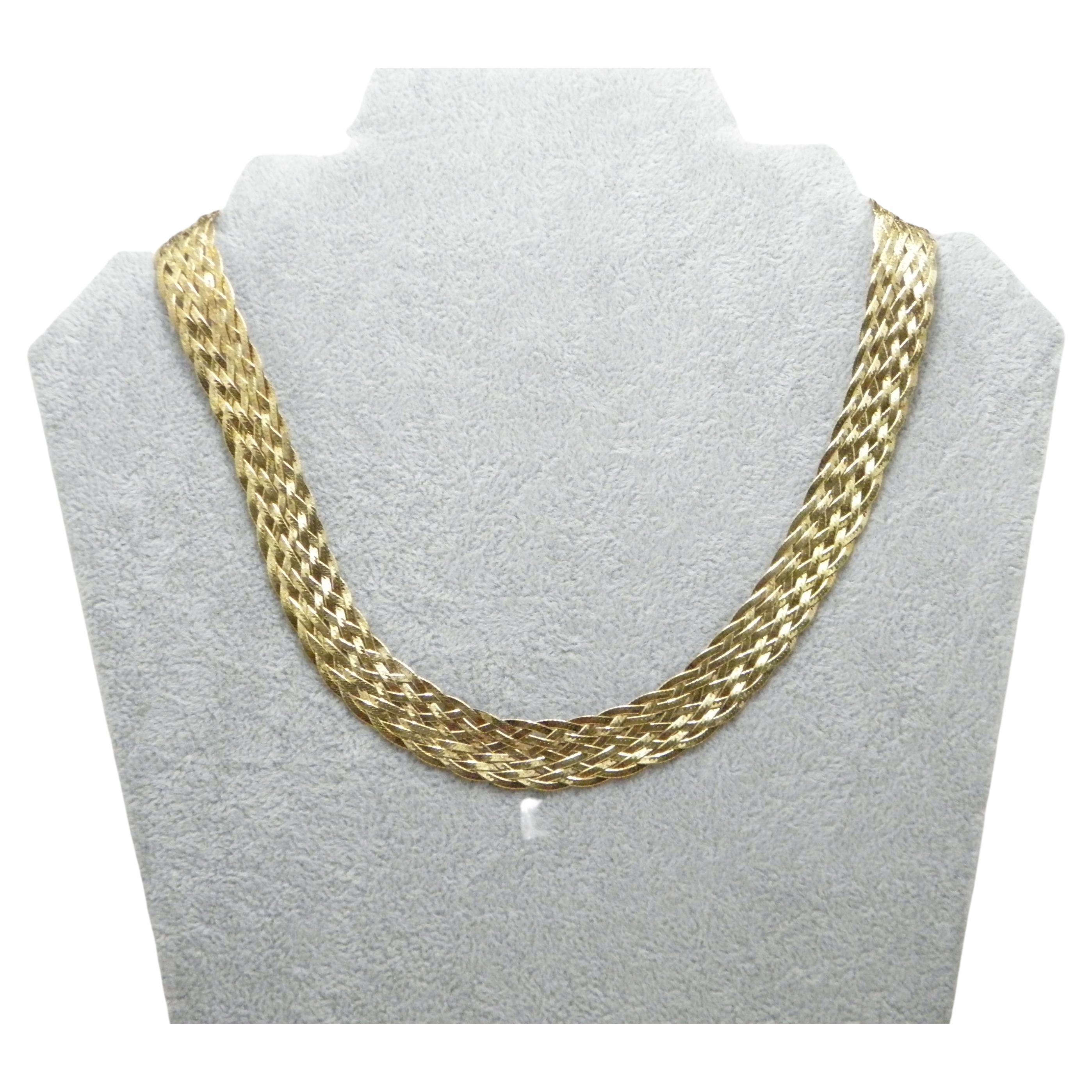 Vintage 9ct Gold Vermeil Sparkle Weave Plait Necklace Chain Choker at ...