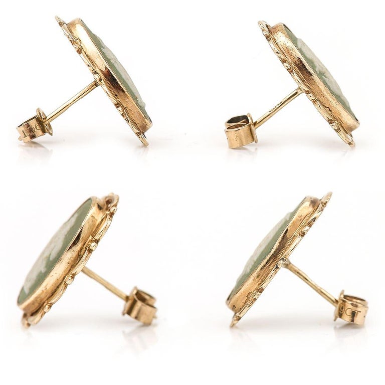 Vintage 9ct Gold Wedgwood Jasperware Artemis Cameo Stud Earrings, circa ...