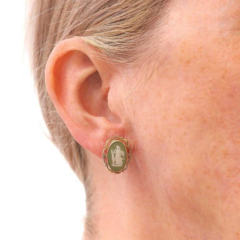 Vintage 9ct Gold Wedgwood Jasperware Artemis Cameo Stud Earrings, circa ...