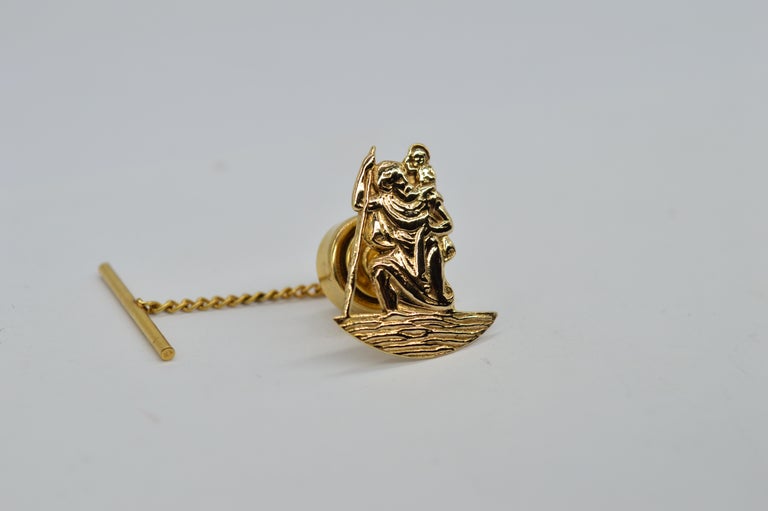 Vintage 9ct Yellow Gold St Christopher Statement Present Tie Tack Lapel ...