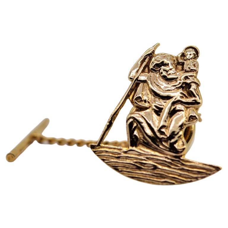 Vintage 9ct Yellow Gold St Christopher Statement Present Tie Tack Lapel ...
