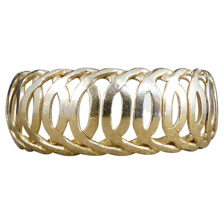 Vintage 9ct Yellow Gold Wide Decorative Band Ring at 1stDibs