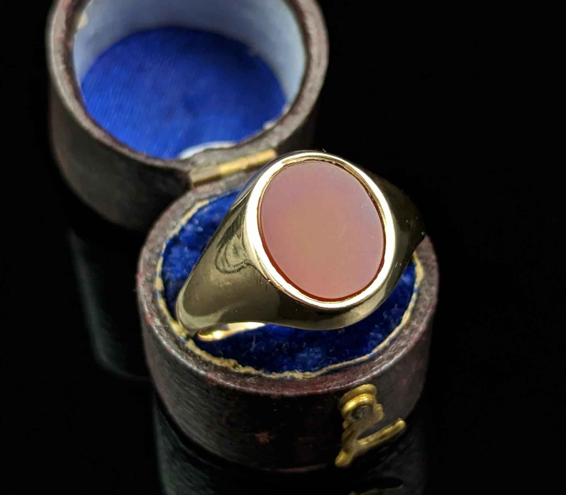 Vintage 9k Gold Carnelian Signet Ring, circa 1980s, Yellow Gold, Pinky ...