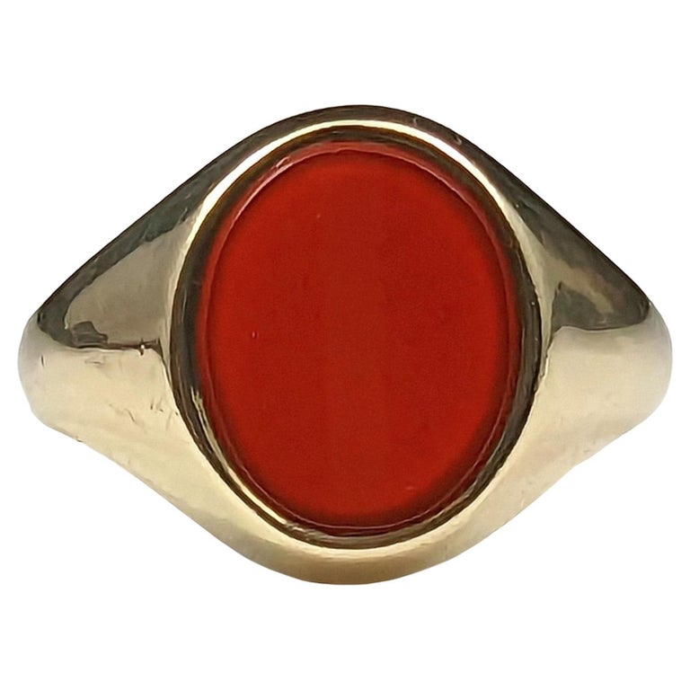 Vintage 9k Gold Carnelian Signet Ring, circa 1980s, Yellow Gold, Pinky ...