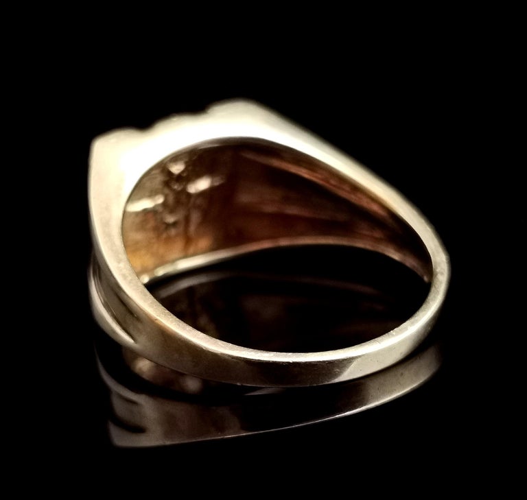 Vintage 9k Gold Diamond Cross Signet Ring For Sale at 1stDibs