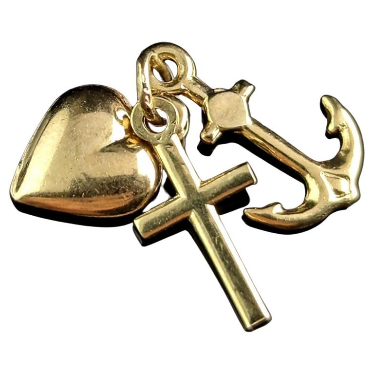 Vintage 9k Gold Faith, Hope and Charity Charm Pendant at 1stDibs