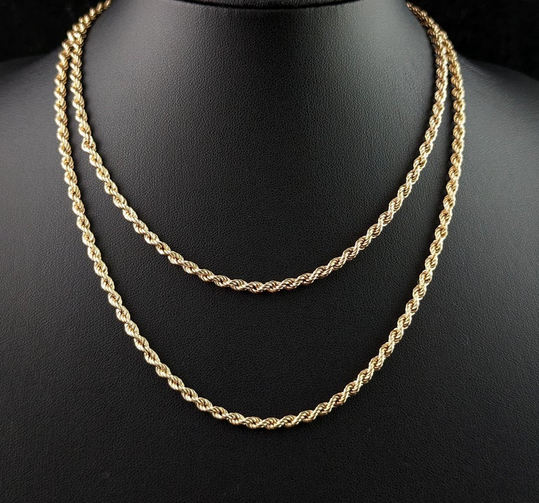 Vintage 9k Gold Rope Twist Chain Necklace, Long For Sale at 1stDibs