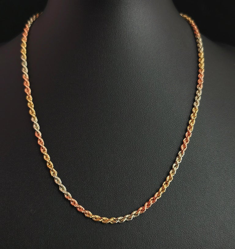 Vintage 9k Tri colour gold Rope twist chain necklace For Sale at 1stDibs