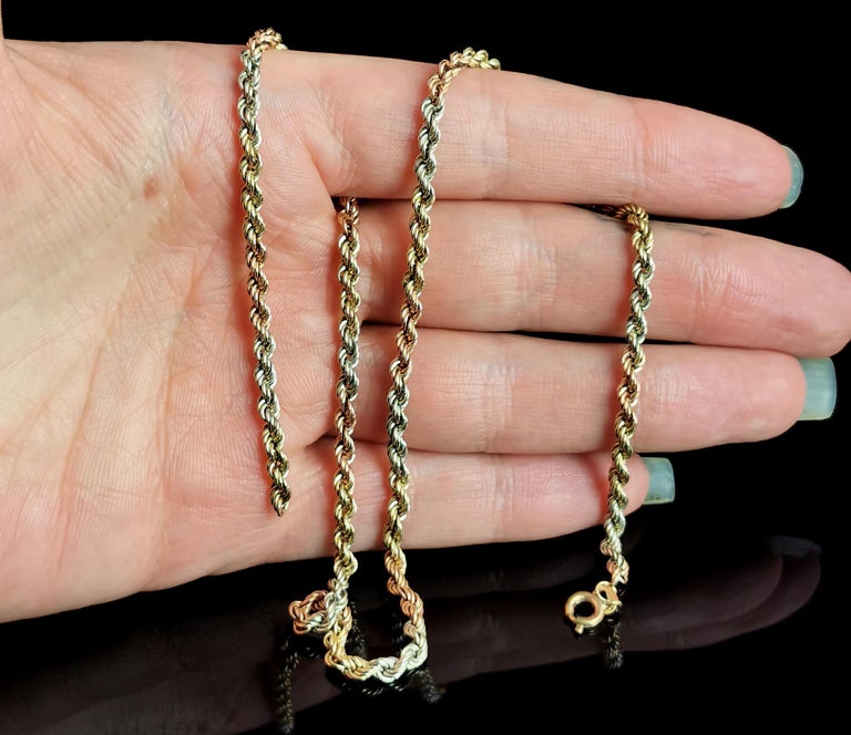 Vintage 9k Tri colour gold Rope twist chain necklace For Sale at 1stDibs