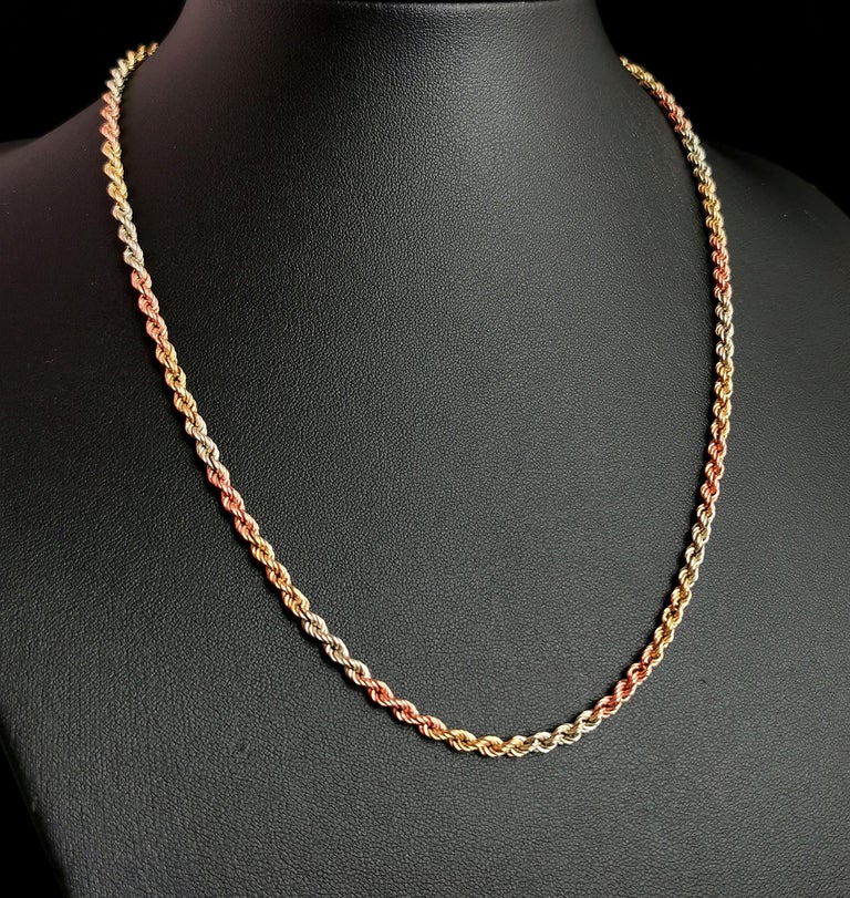 Vintage 9k Tri colour gold Rope twist chain necklace For Sale at 1stDibs