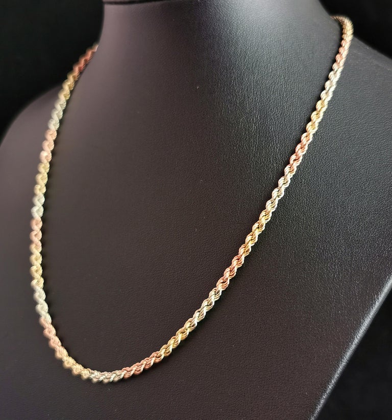 Vintage 9k Tri colour gold Rope twist chain necklace For Sale at 1stDibs